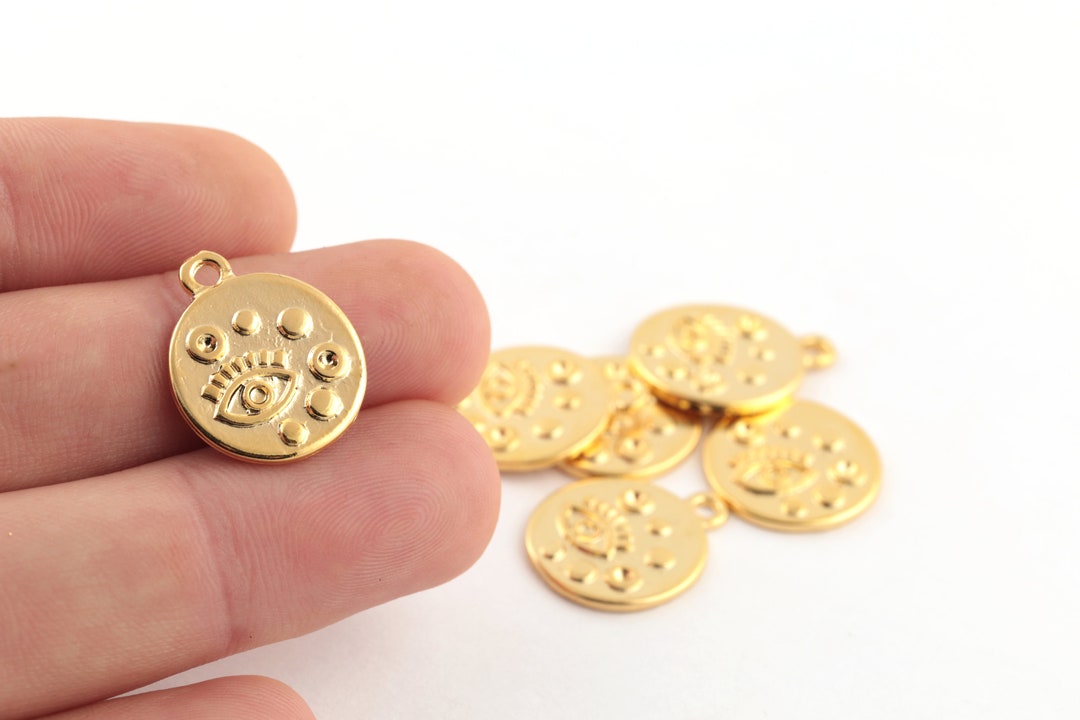 24k Shiny Gold Plated Evil Eye Charms, Evil Eye Pendant, Necklace ...