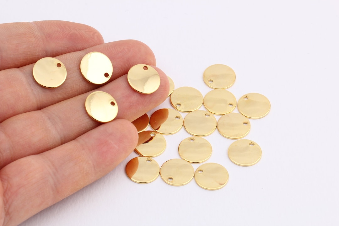 12 Pcs 12mm 24k Gold Plated Round Charms , Round Disc - Gold Plated ...