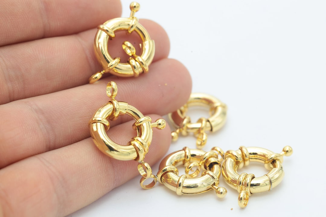 19mm 24k Shiny Gold Spring Clasp, Round Gold Clasp, Spring Clasp, High ...