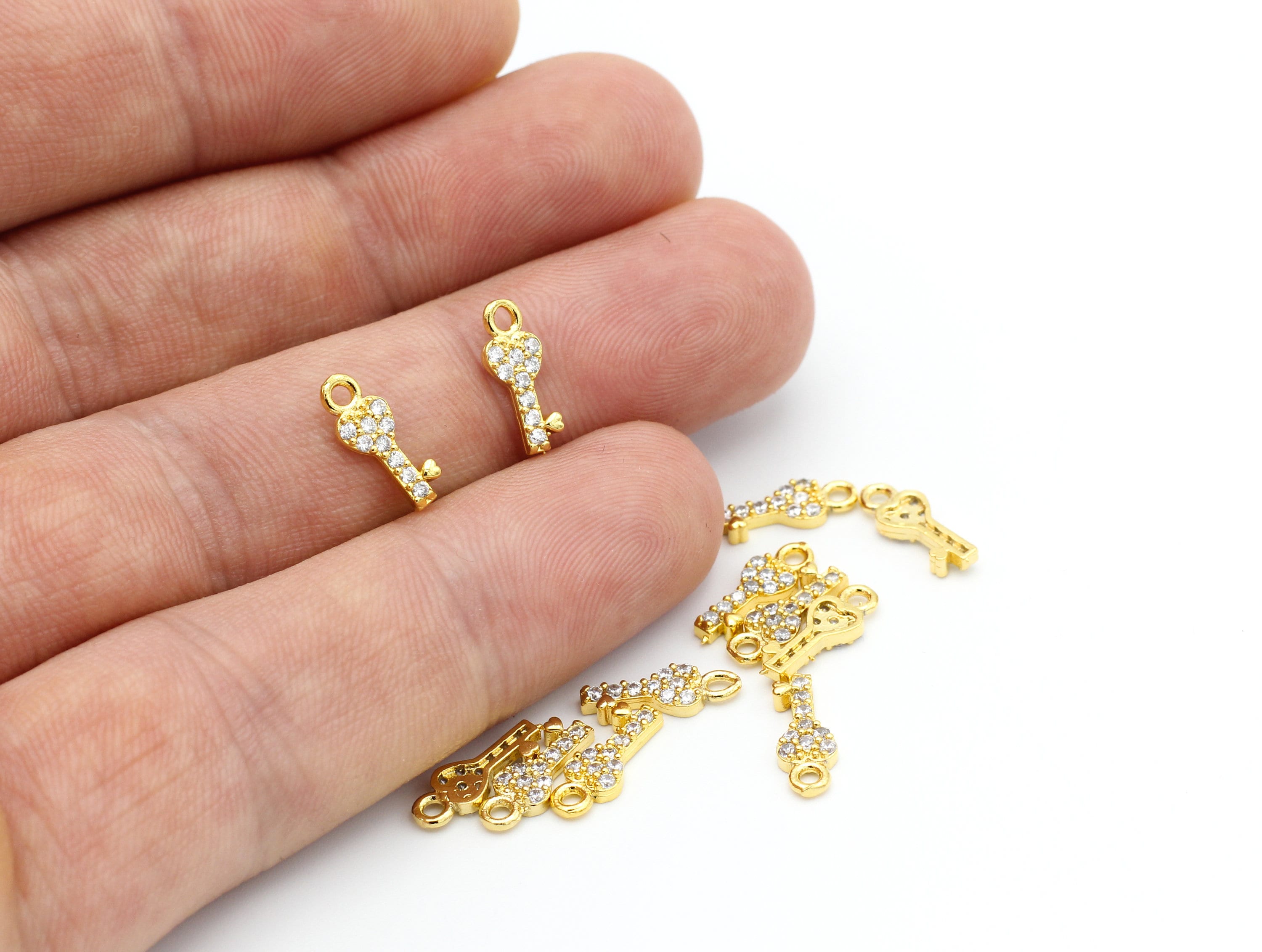 1 Pcs 5x12mm 24k Shiny Gold Plated Key Pendant , Zircon Charms , Cz ...