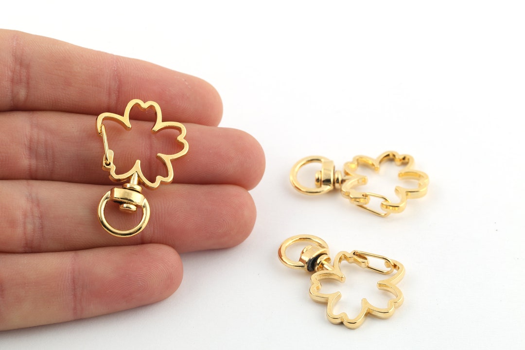 1 Pcs 22x36mm 24k Shiny Gold Plated Key Chain Rings, Flower Shaped ...