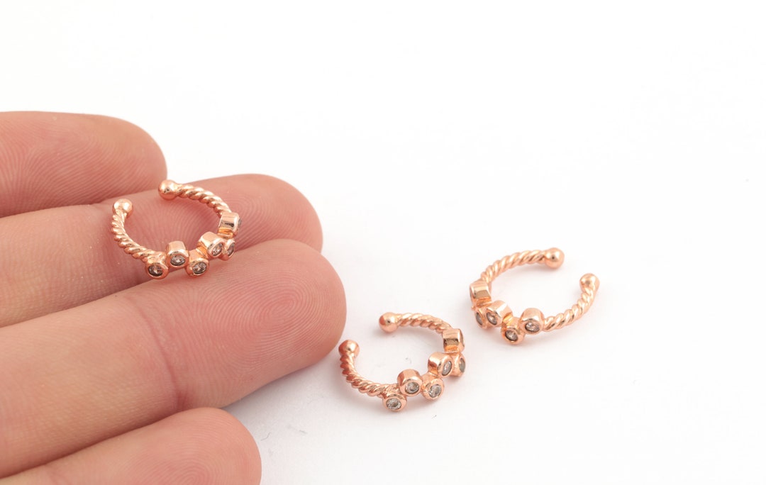 1 Pcs Rose Gold Plated Ear Cuff, Ball Ear Cuff, Cartilage Ear Cuff, Zircon Ear Cuff, Thick Ear ...