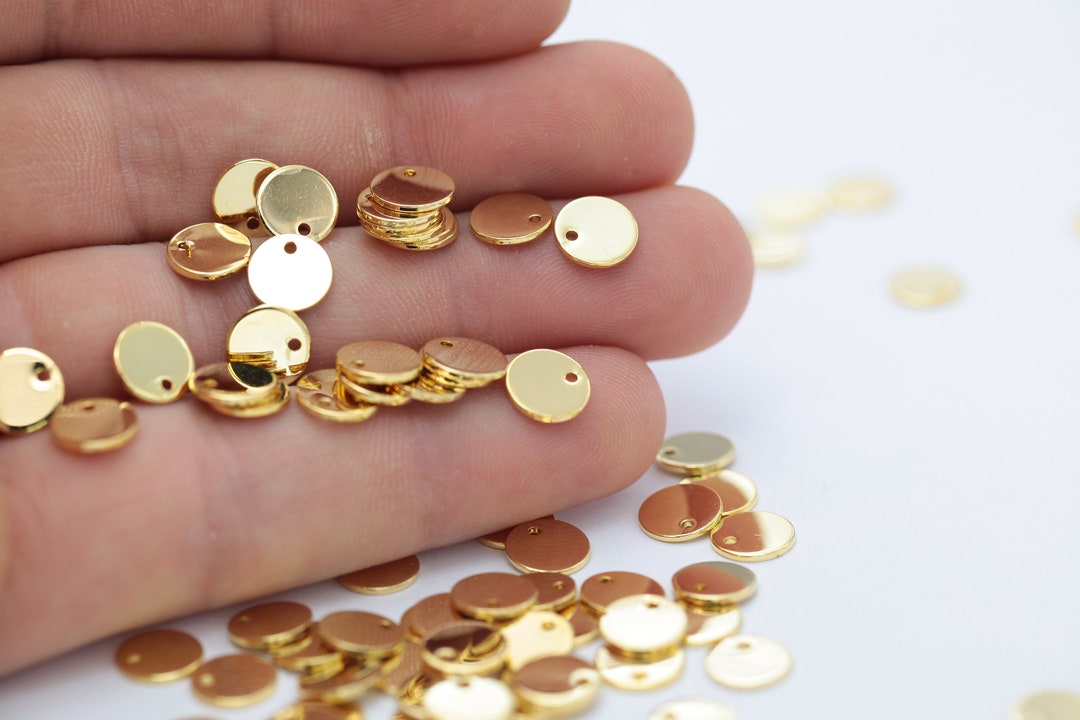 10 Pcs 8mm 24k Gold Plated Round Charms , Round Disc - Gold Plated ...