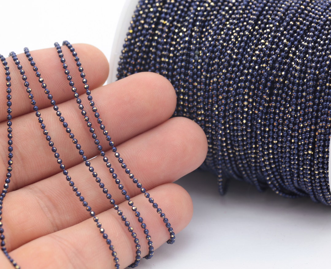 16.5 Feet 1.3mm Navy Blue Gold Brass Faceted Ball Chain, Navy Blue ...