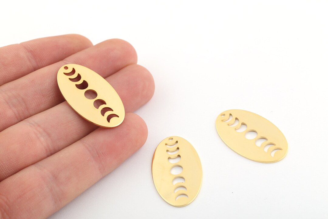 1 Pcs 19x35mm 24k Shiny Gold Plated Moon Phase Charms, Oval Shaped ...