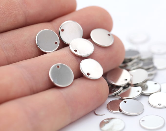 12 Pcs 10mm Silver Plated Round Charms Round Disc Silver | Etsy