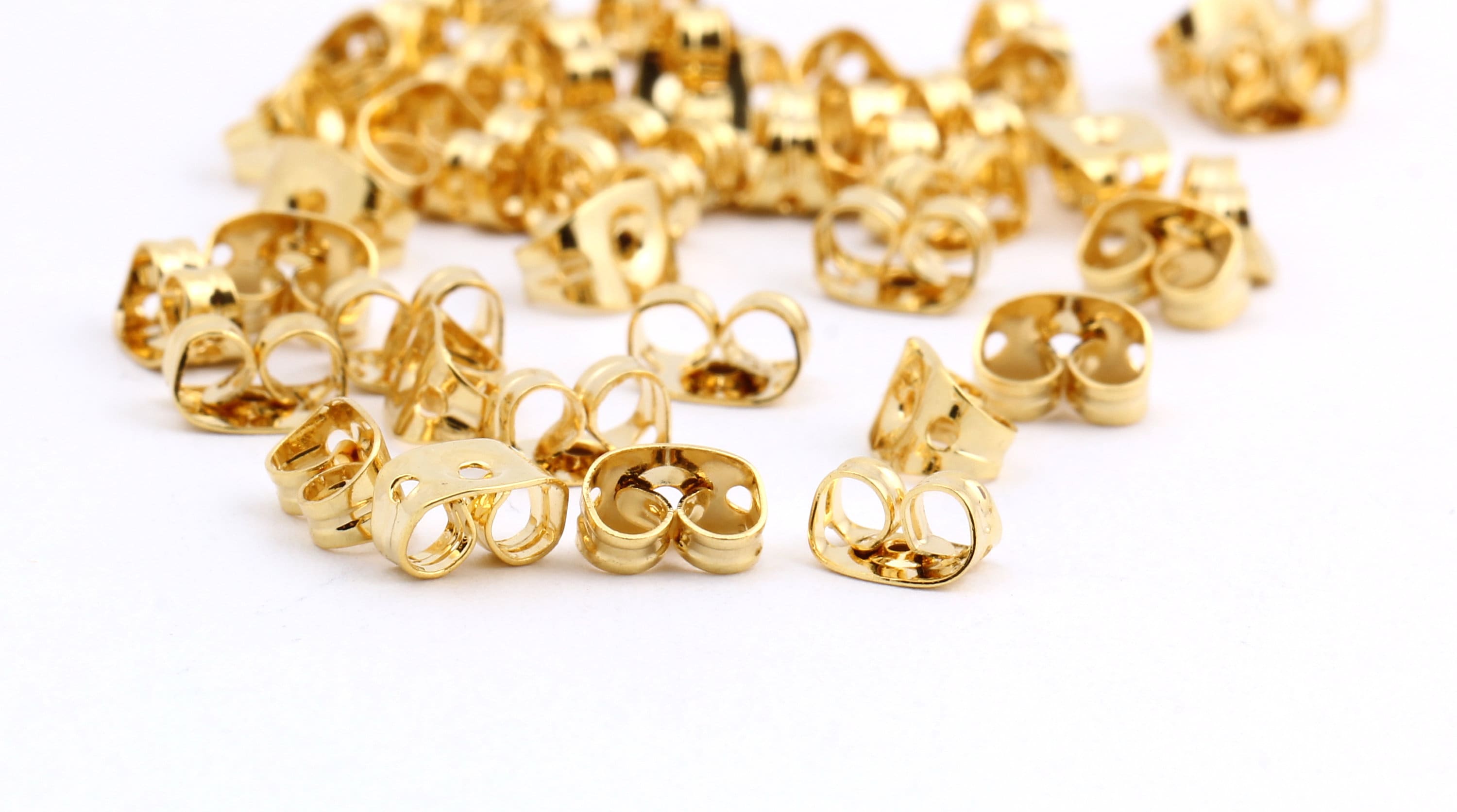 10 Pcs 24k Gold Plated Earring Backs , Earrings Stoper , Earring Posts ...