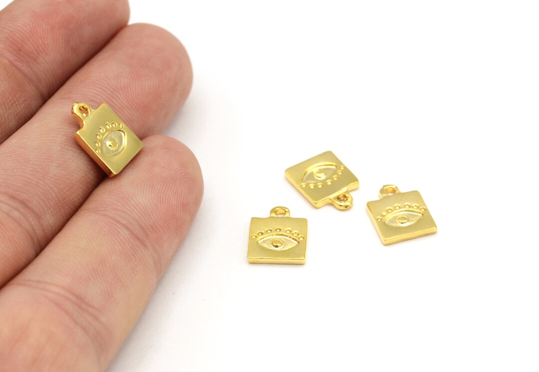 24k Shiny Gold Square, Gold Pendant, Gold Eye Charms, Square Necklace ...