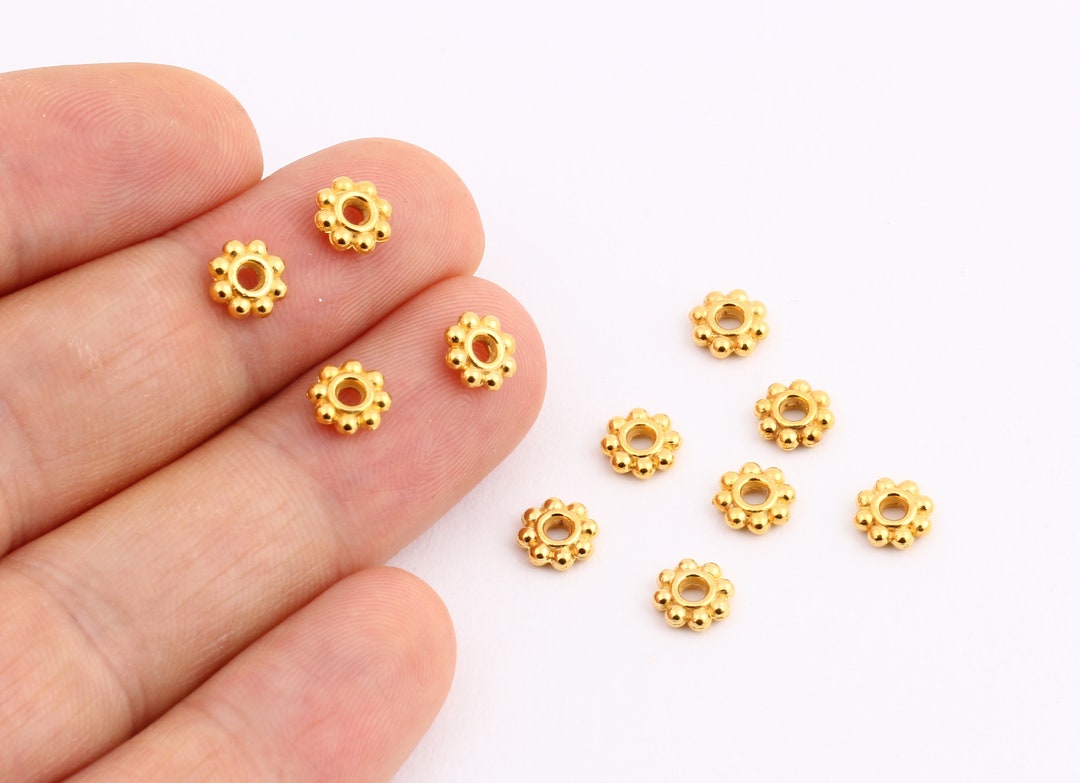 Flower Spacer Beads ,25 Pcs 5mm 24k Shiny Gold Rondelle Beads, Spacer ...