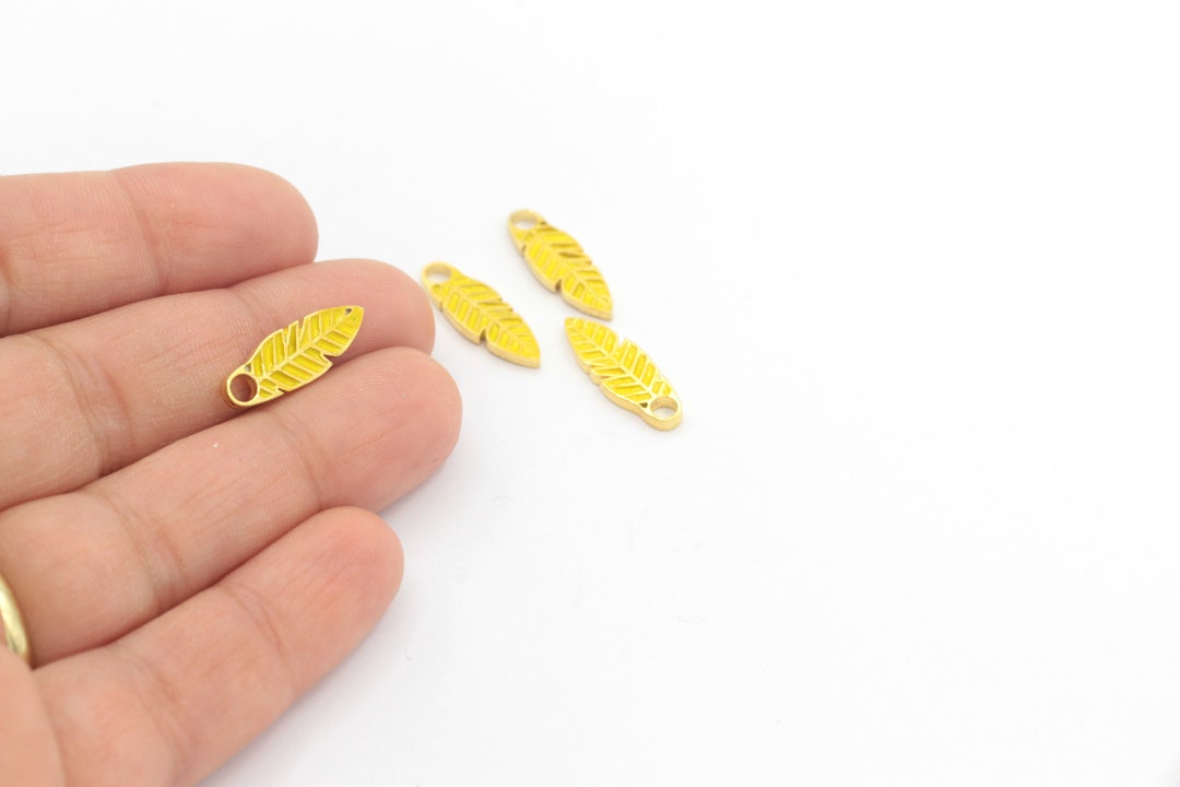 Mini Gold Leaf Charms , 1 Pcs 24k Shiny Gold Plated Enameled Leaf ...