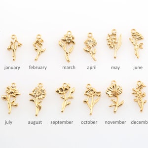 Gold Birth Flower Charm, 24k Shiny Gold Plated Tiny Birth Flower ...