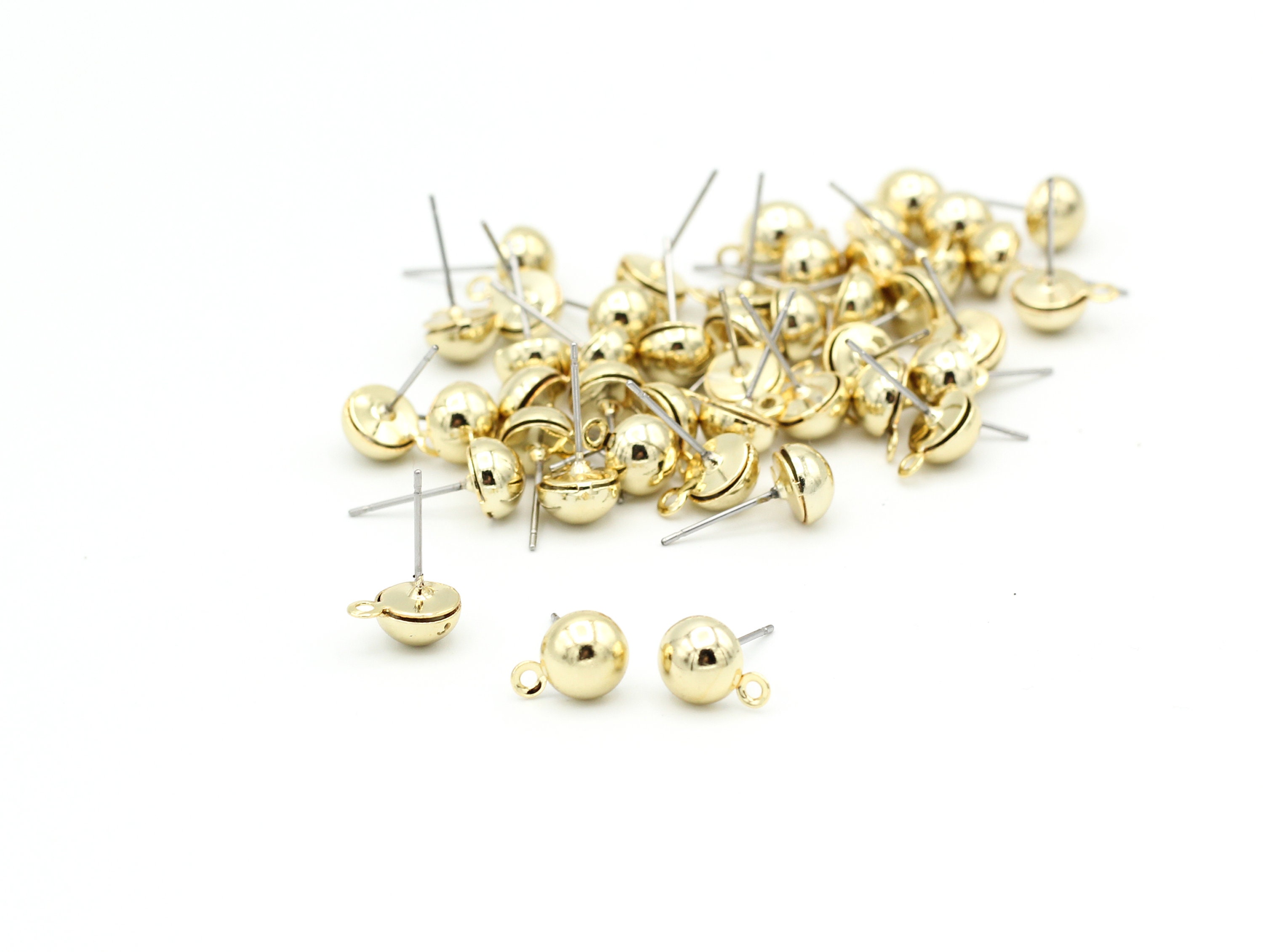 5 Pairs Stainless Steel Earring Posts, 24k Gold Ball Ear Pad, Gold ...
