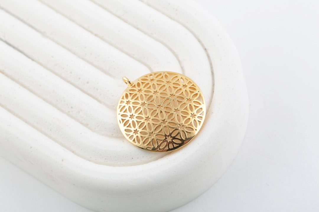 Flower of Life Pendant , Energy Symbol, 24k Shiny Gold Plated Yoga ...