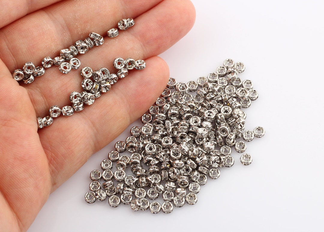 20 Pcs Grade A Round Rhinestone Spacers Strass Rondelles 4mm , Silver ...