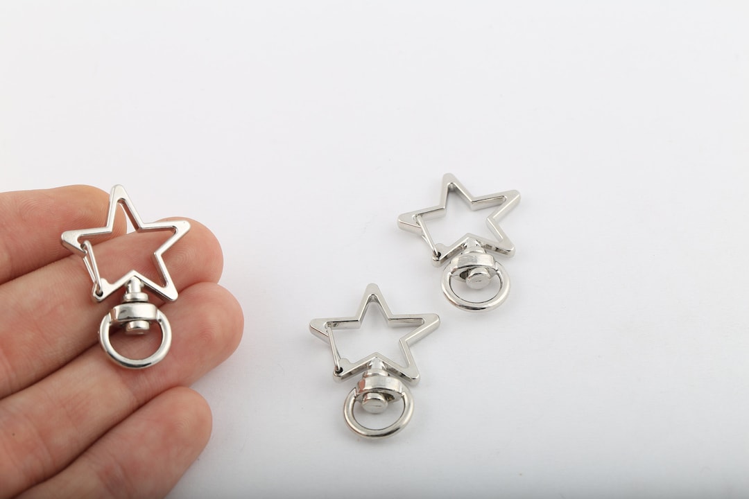 1 Pcs 24x34mm Rhodium Plated Key Chain Rings, Star Shaped, Attached ...