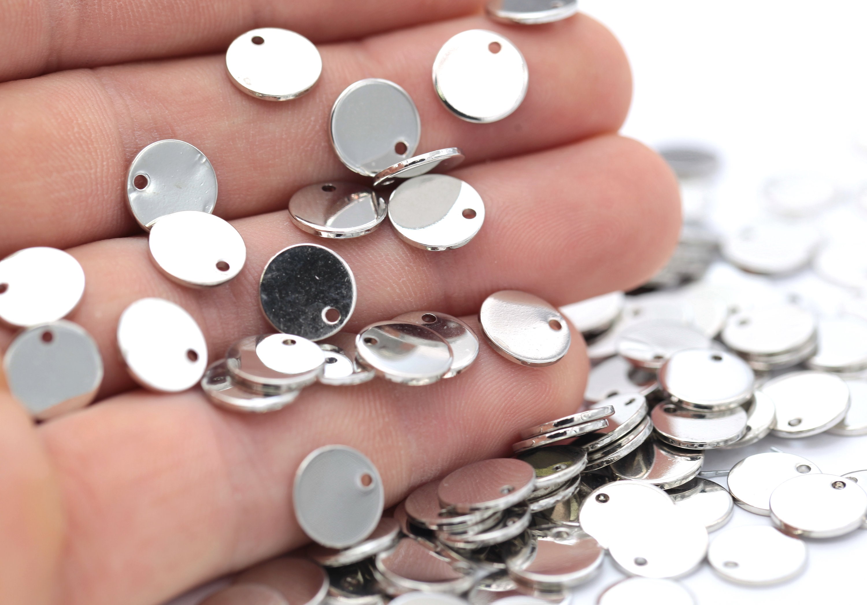 12 Pcs 10mm Silver Plated Round Charms Round Disc Silver | Etsy