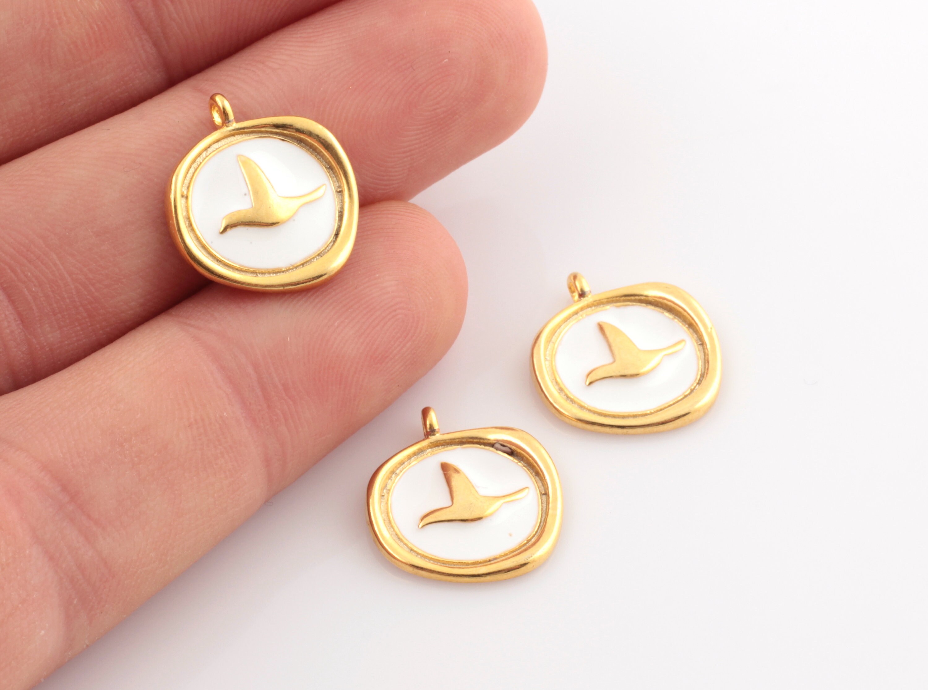 24k Shiny Gold Plated Dove white Color Dove Necklace Dove - Etsy