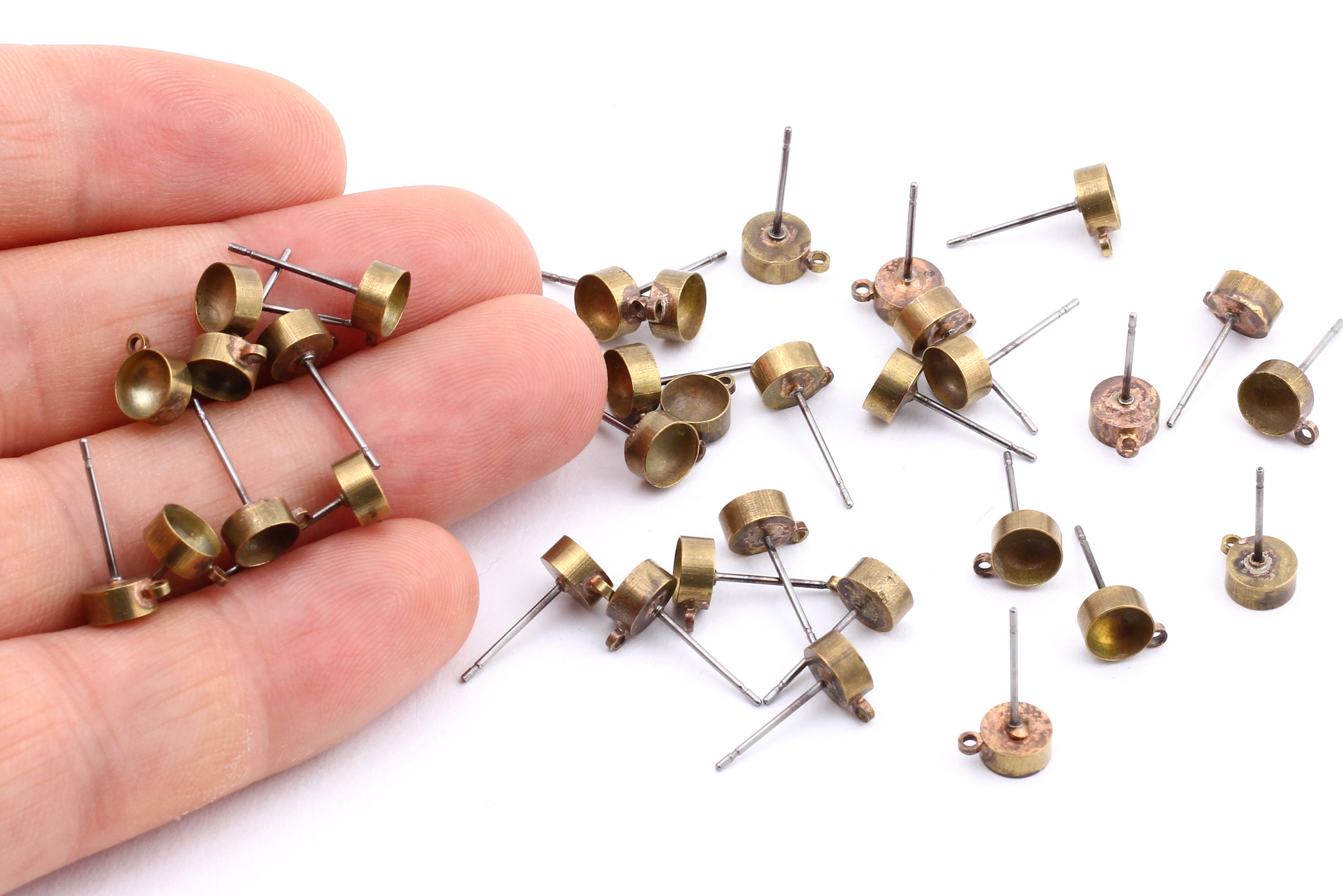 20 Pcs Raw Brass Earring Studs , 6mm Flat Stud, Flat Pad Earring Posts ...