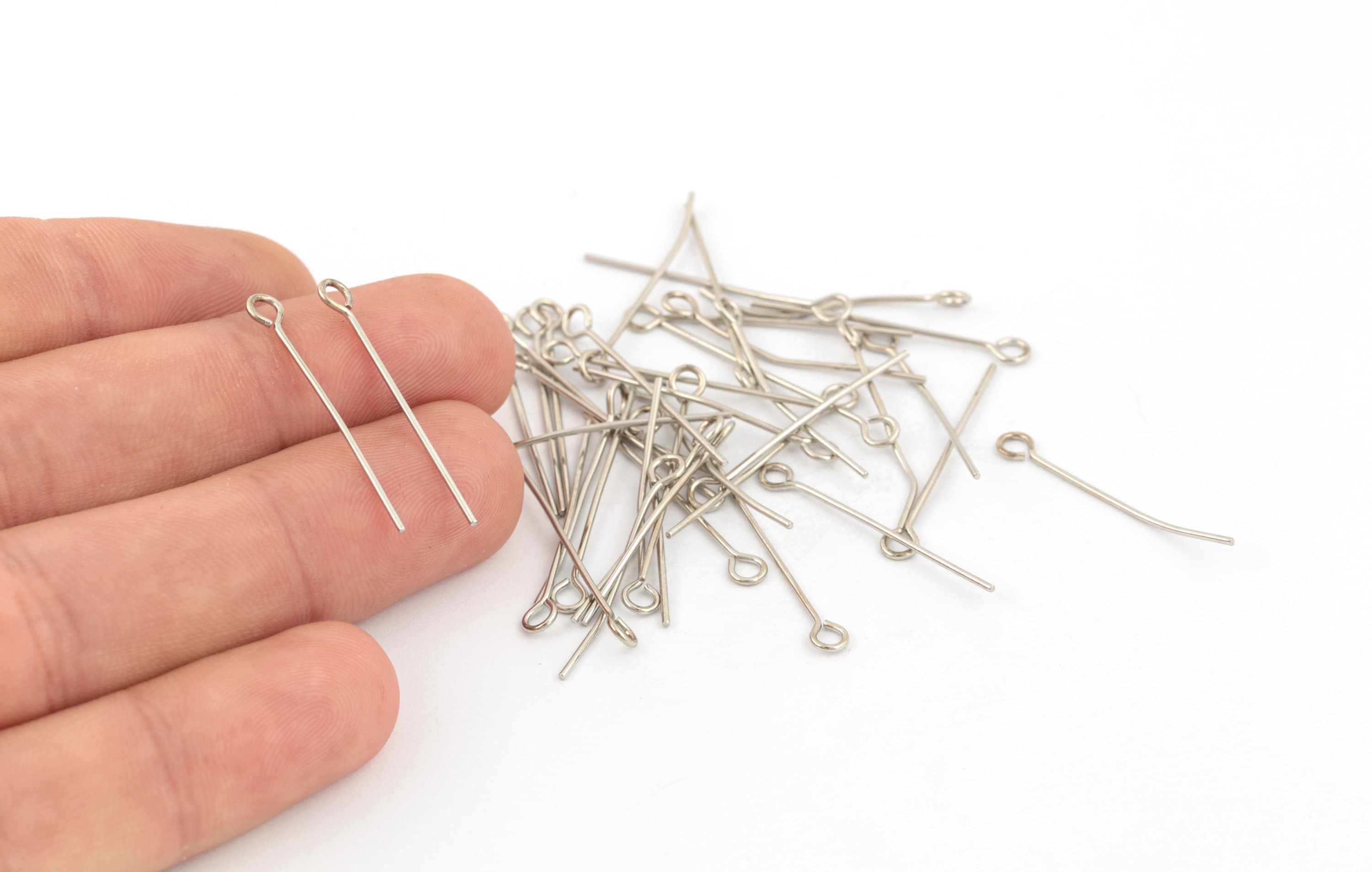 30 Pcs 0,80x30mm Rhodium Plated Eye Pins, Rhodium Plated Pins, Round ...