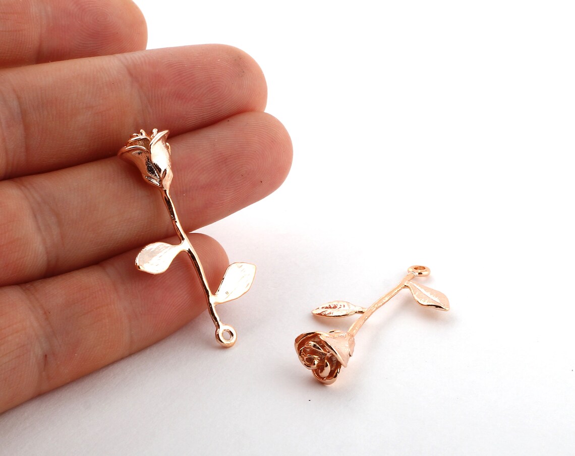 2 Pcs 24k Rose Gold Plated Rose Pendant Rose Findings Rose - Etsy