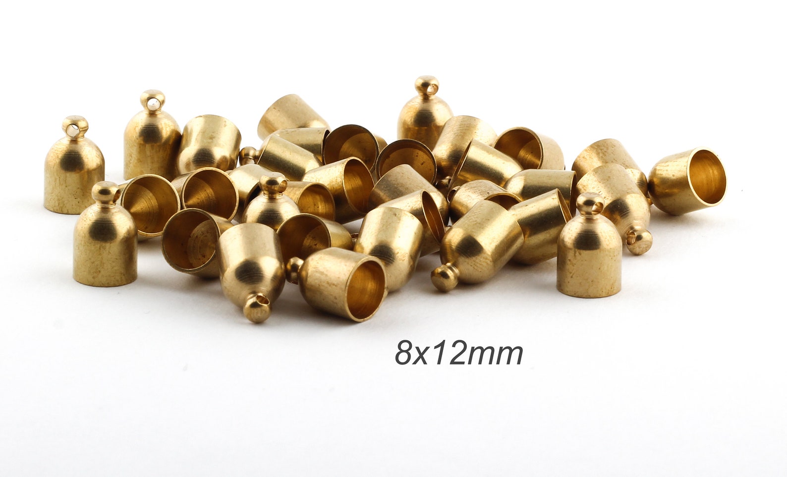 12 Pcs 8x12mm Raw Brass End Cap , Solid Brass End Cap , Cord End , Tube ...