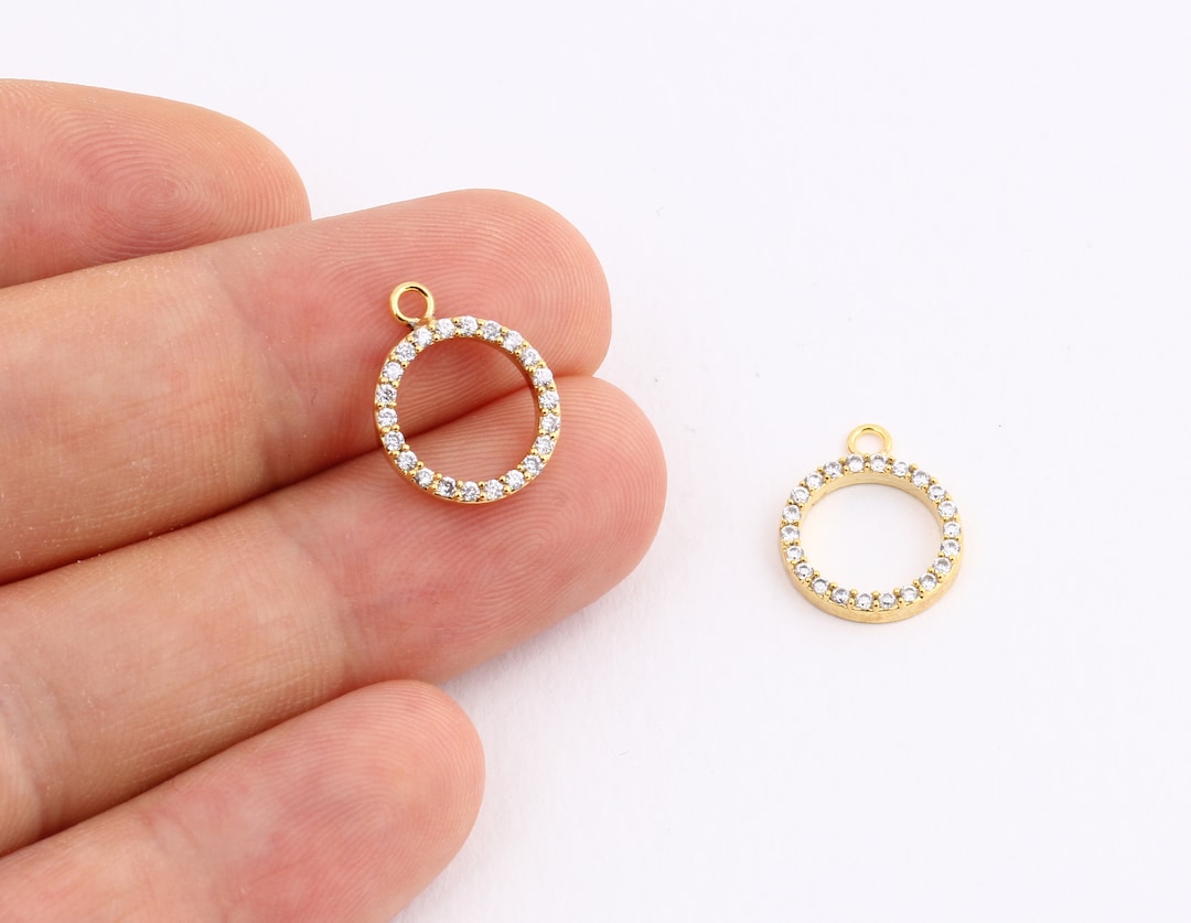 1 Pcs 24k Gold Plated Pave Charms , Micro Pave Round Pendant, Pave ...