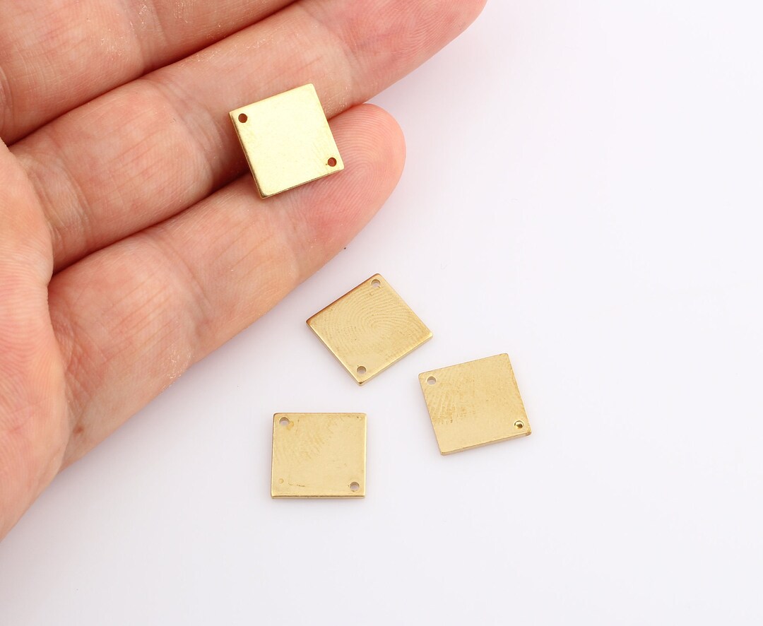 Brass Square Charm, 20 Raw Brass Square Charms, 2 With 2 Holes (12mm ...