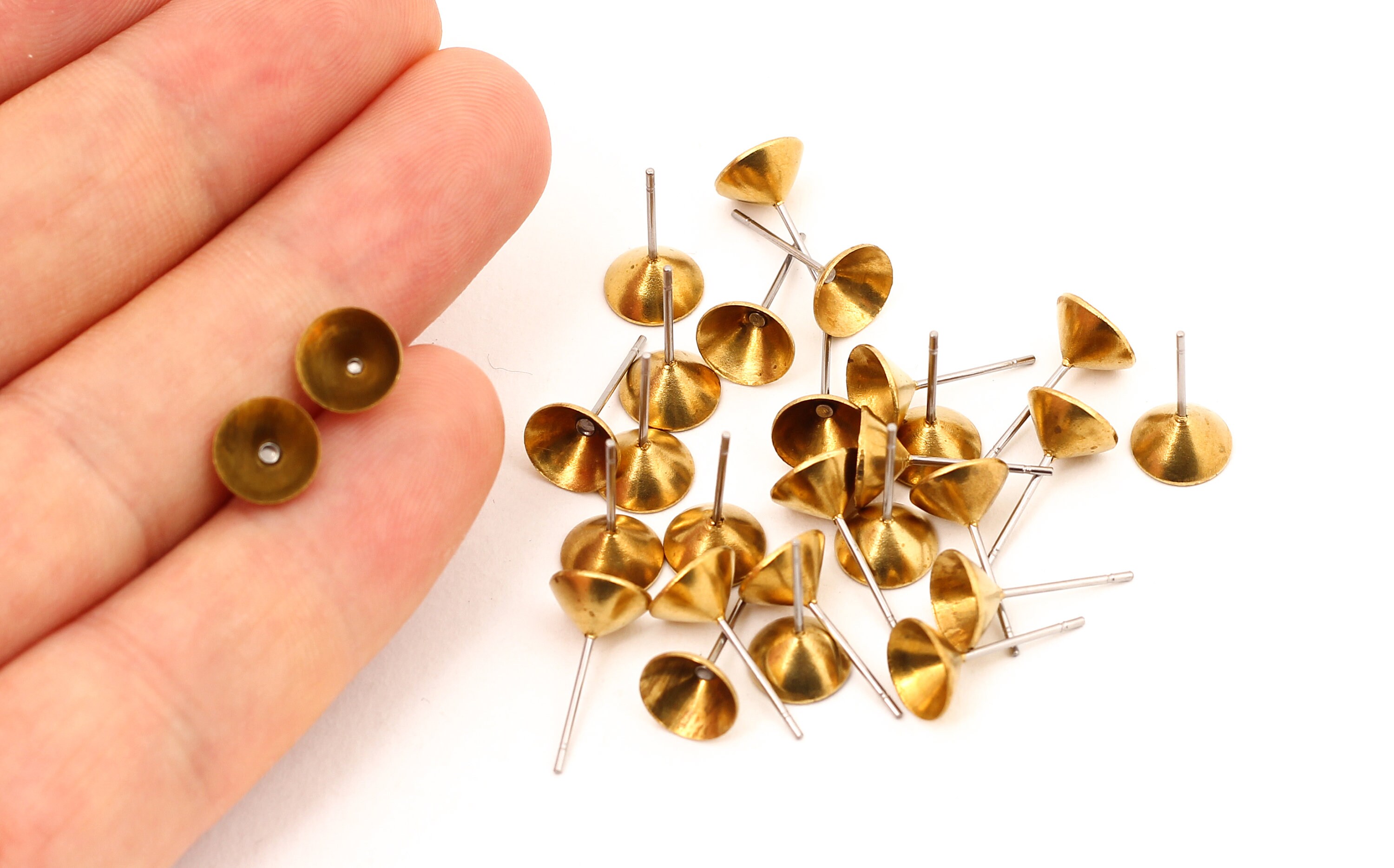 50 Stainless Steel Earring Posts With Raw Brass 8mm | Etsy