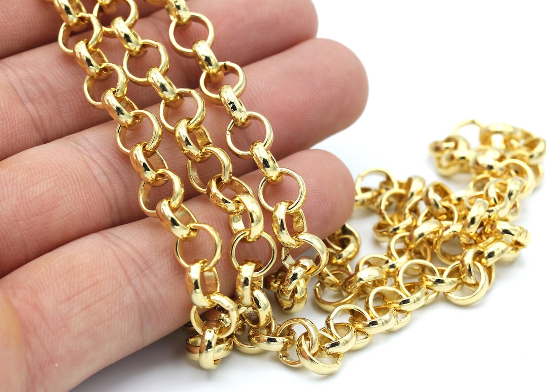 8mm Shiny Gold Plated Round Linked Chains, Gold Rolo Chains, Necklace ...