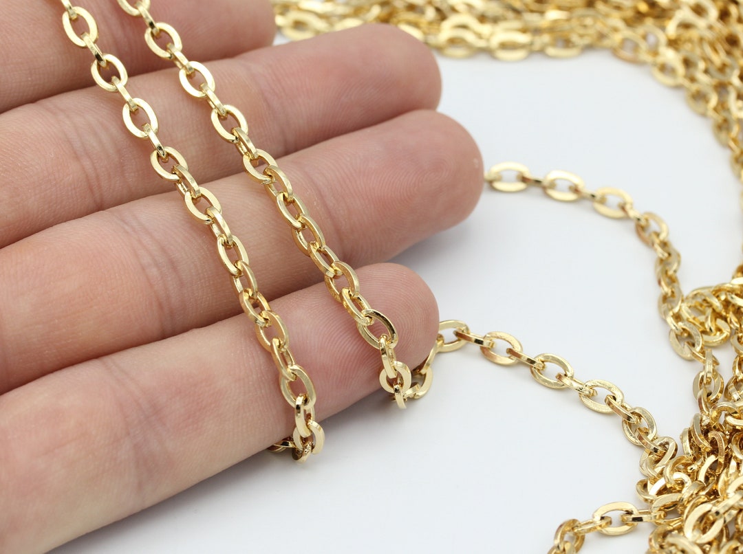 4x6mm 24k Shiny Gold Plated Oval Chains, Gold Oval Chains, Oval Rolo ...