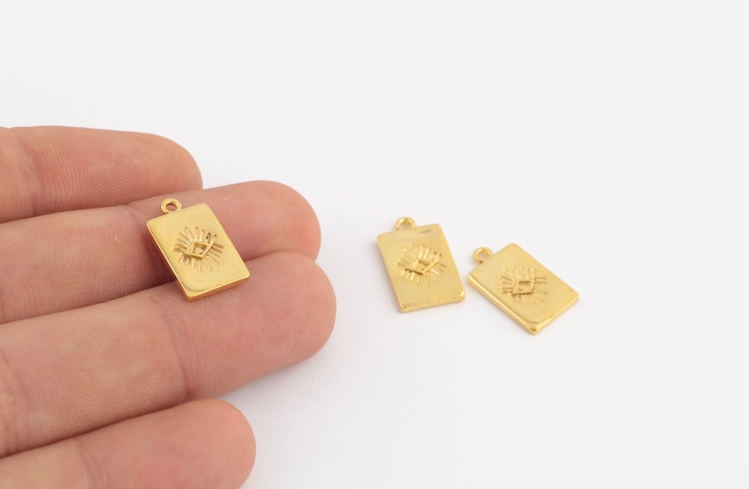 10x18mm 24k Shiny Gold Plated Square, Gold Plated Pendant, Gold Evil ...