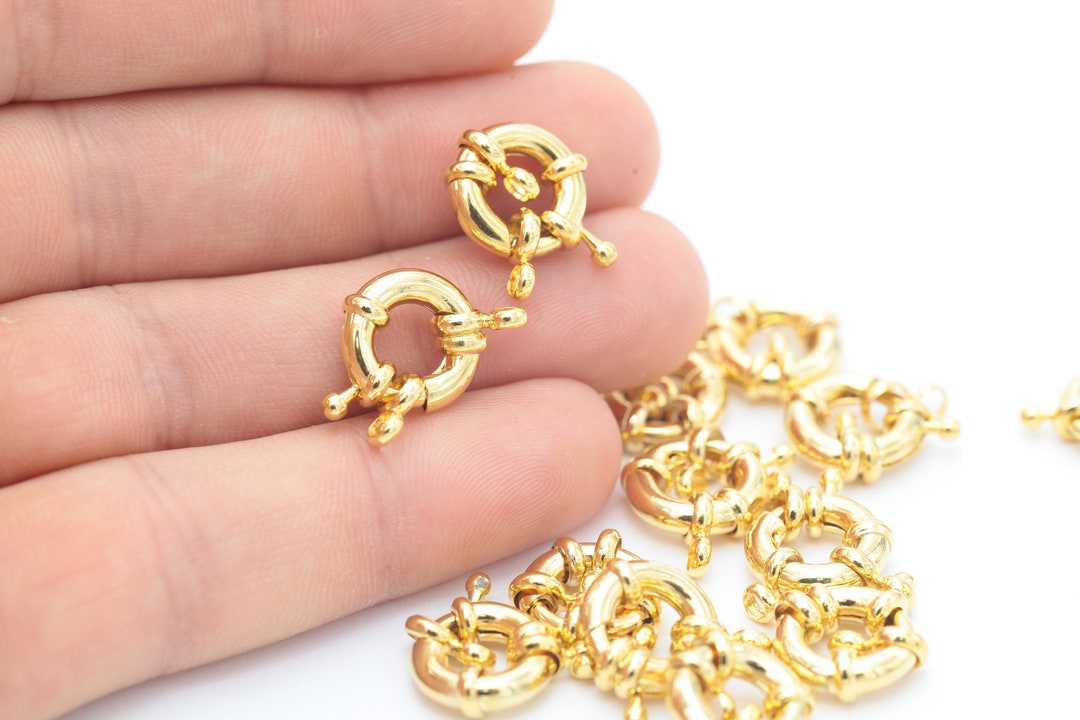 13mm 24k Shiny Gold Spring Clasp, Round Gold Clasp, Spring Clasp, High ...