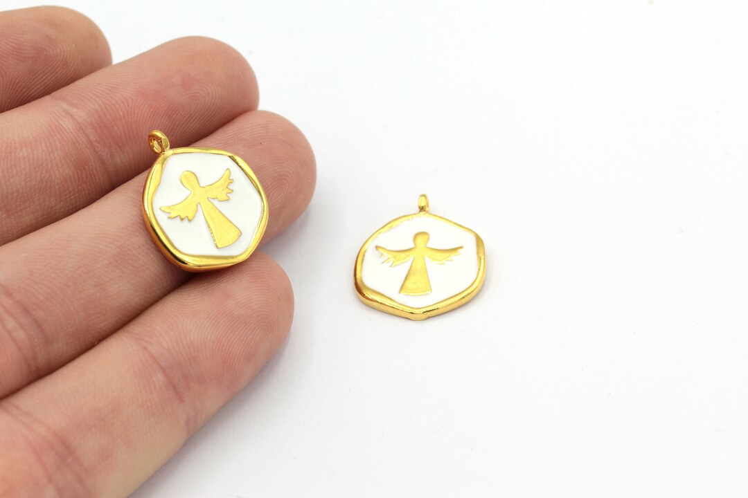 1 Pcs 24k Shiny Gold Plated Angel Medallion, Angel Necklace , Angel ...