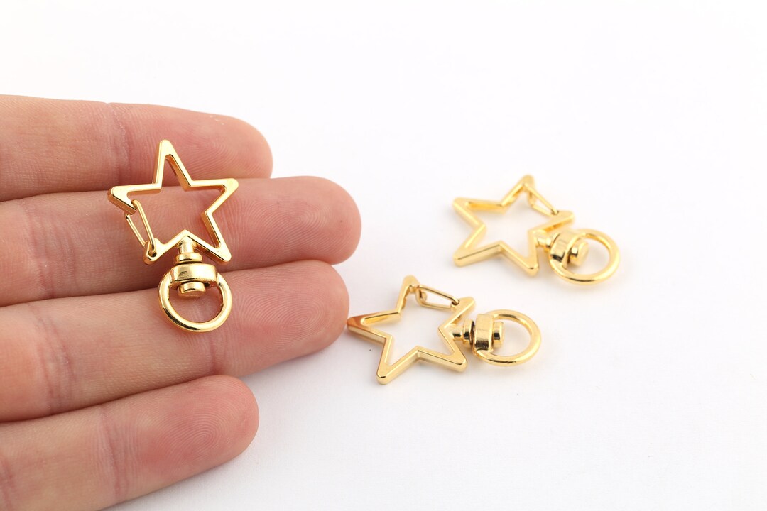 1 Pcs 24x34mm 24k Shiny Gold Plated Key Chain Rings, Star Shaped ...