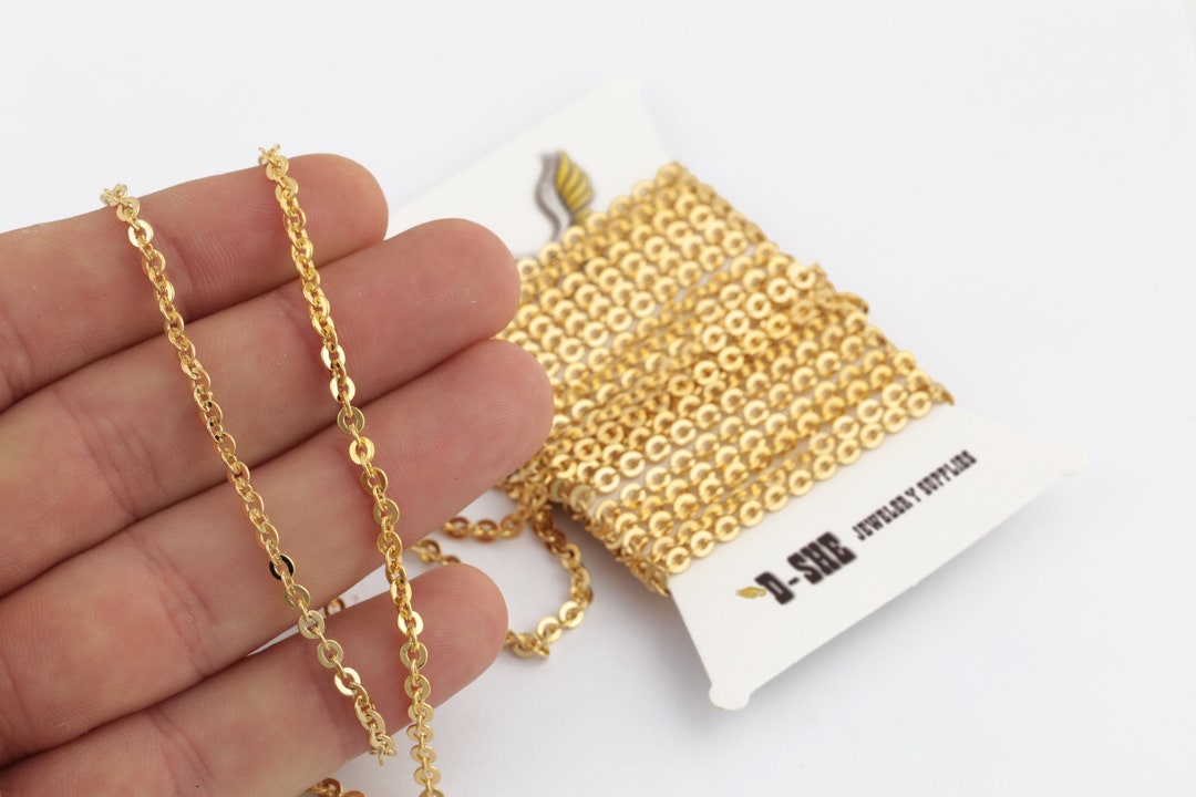 3,3 Feet 3x3.5mm 24k Shiny Gold Plated Chains ,curb Chains, Soldered ...