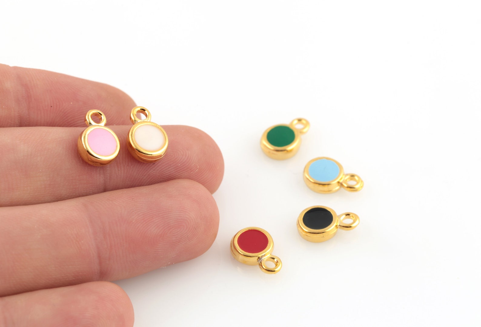 8x13mm 24k Shiny Gold Plated Enamel Round Pendants, Circle Charms, Mini ...