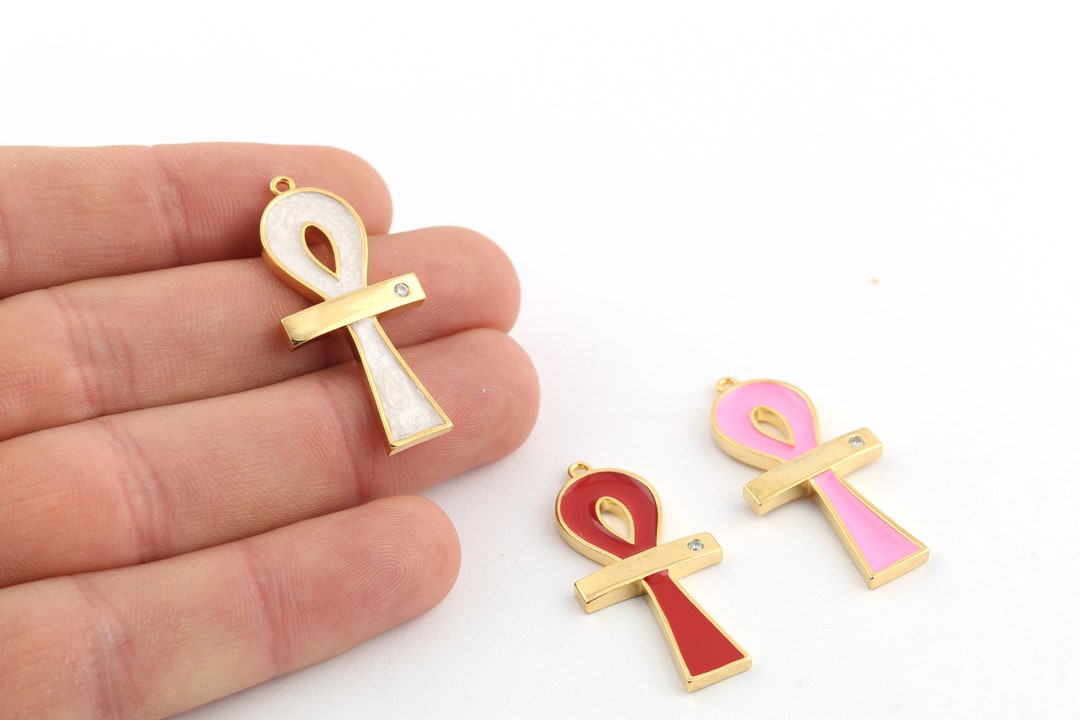 1 Pcs 18x39mm 24k Shiny Gold Plated Ankh Charms, Enamel Ankh Necklace ...