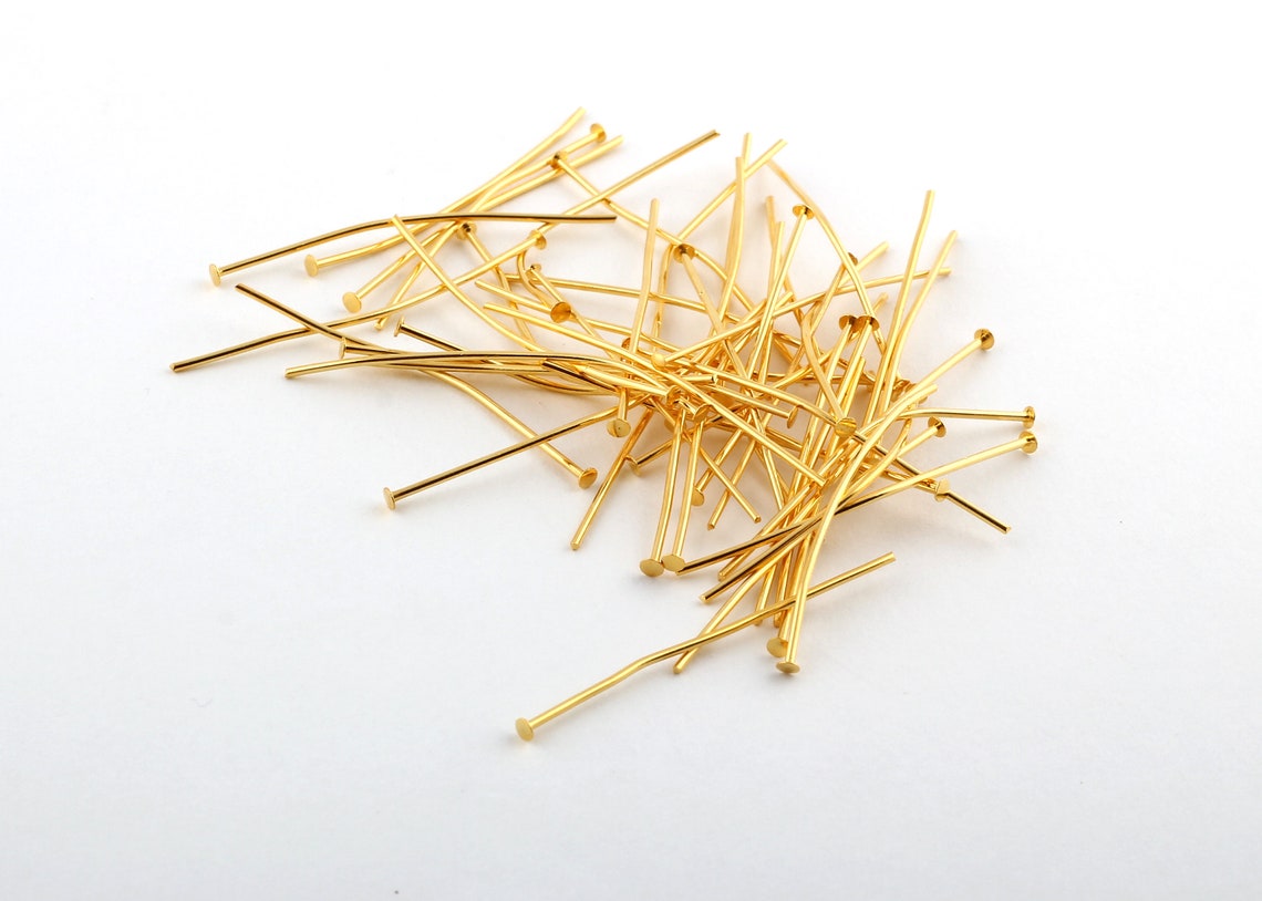 12 Pcs Head Pin , 40 Mm 24k Shine Gold Plated Head Pin , Head Pin ...
