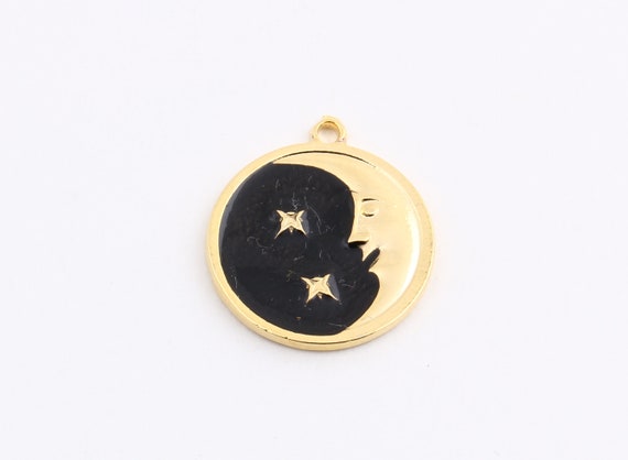Gold Moon Medallion 24k Shiny Gold Plated Moon Pendant | Etsy