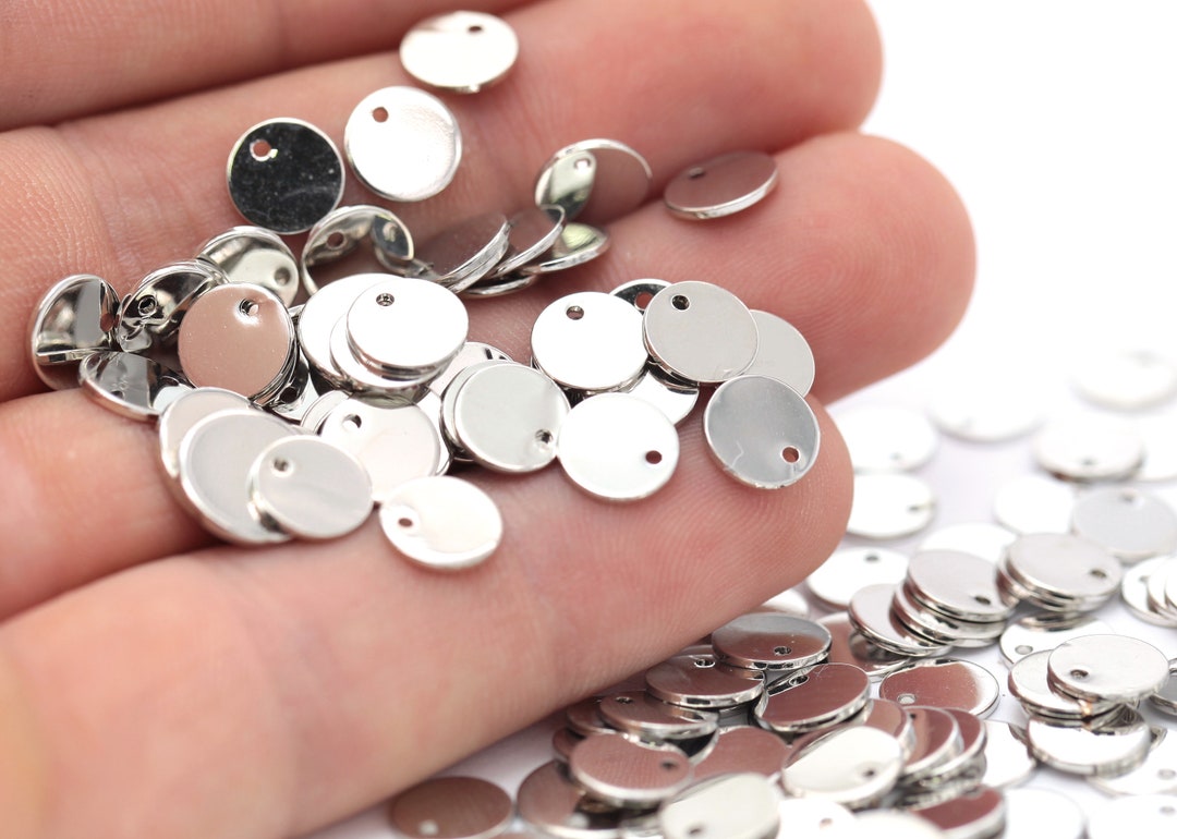 10 Pcs 8mm Silver Plated Round Charms , Round Disc - Silver Plated ...