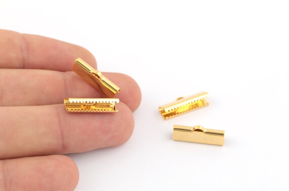 6 Pcs 19mm 24k Shiny Gold Plated Ribbon Clasp Cord End - Etsy