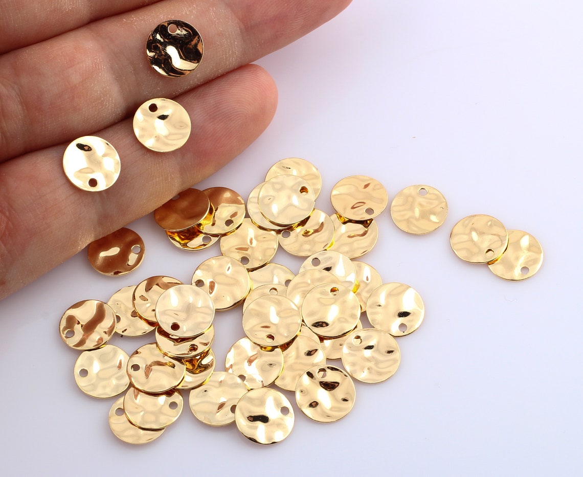 10mm Gold Plated Round Charms, Round Disc, Gold Plated Stamping Tag-gld ...