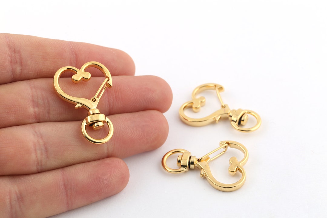 1 Pcs 24x35mm 24k Shiny Gold Plated Key Chain Rings, Heart Shaped ...