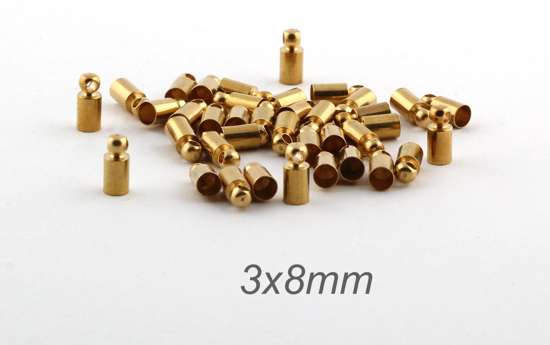12 Pcs 3x8mm Raw Brass End Cap , Solid Brass End Cap , Cord End , Tube ...