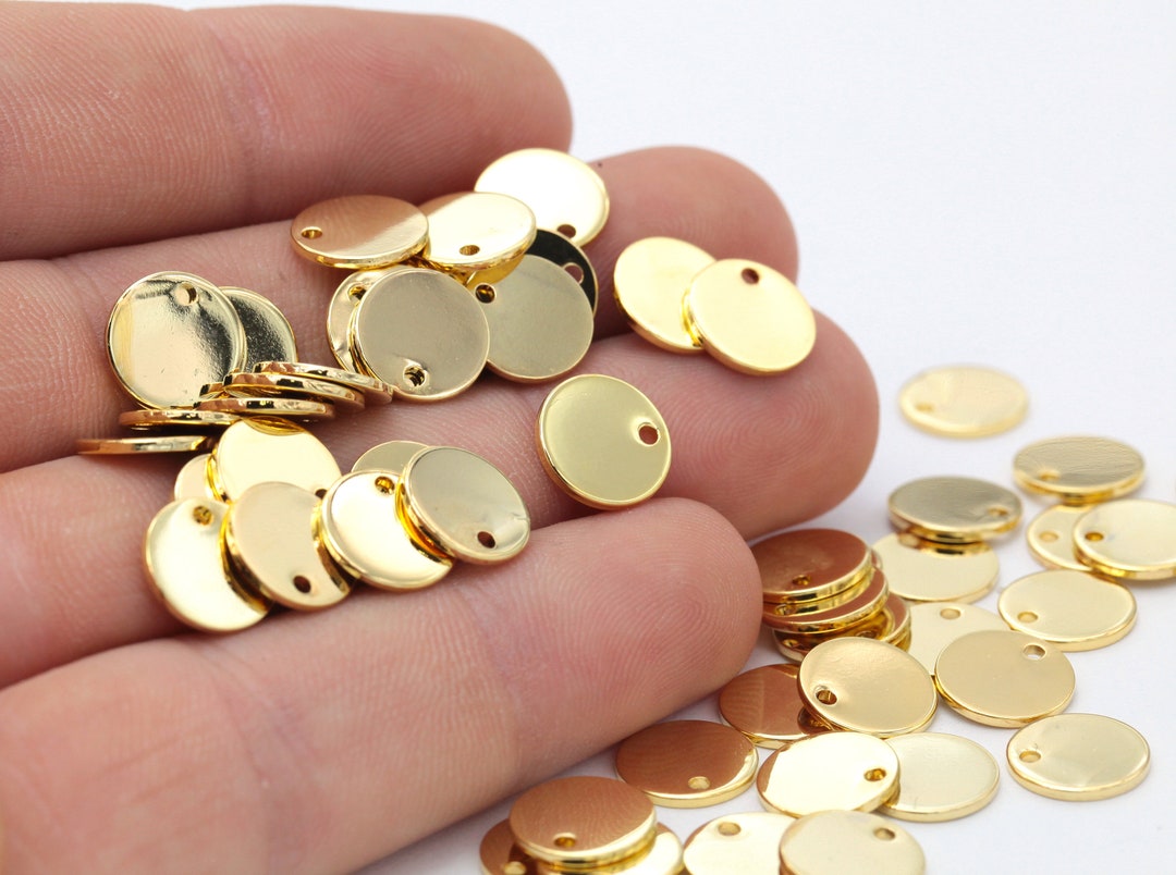 12 Pcs 10mm 24k Gold Plated Round Charms , Round Disc - Gold Plated ...
