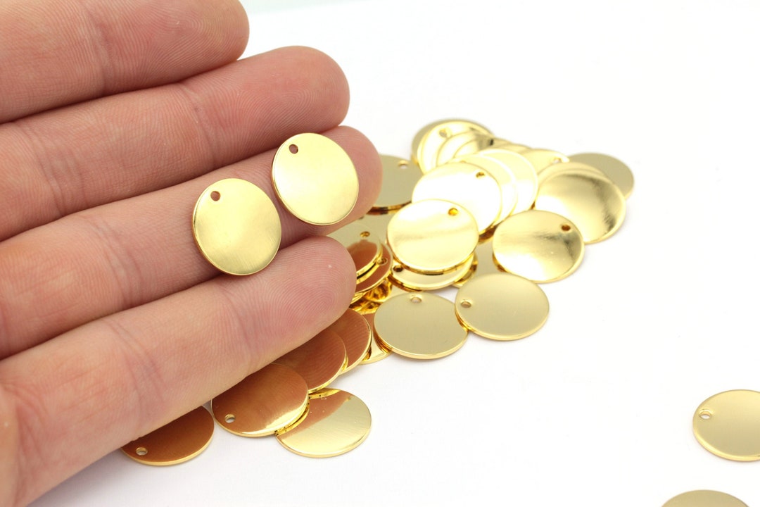 16mm 24k Gold Plated Round Charms , Round Disc - Gold Plated Coins- GLD ...