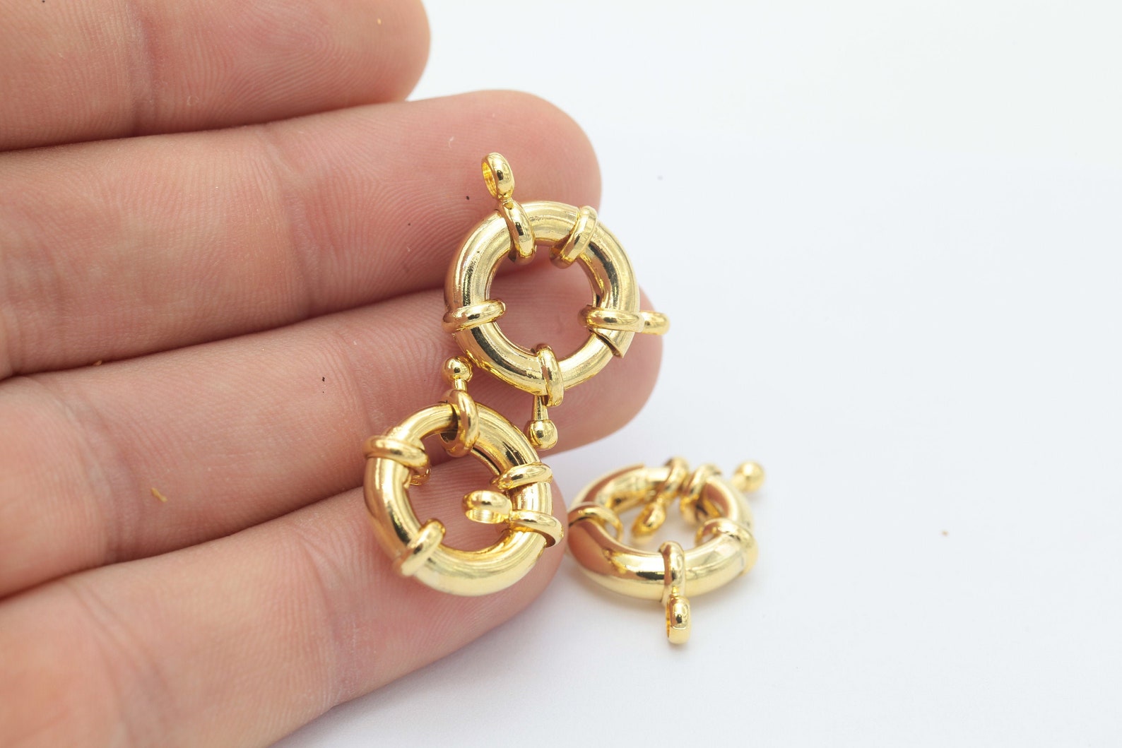 17mm 24k Shiny Gold Spring Clasp, Round Gold Clasp, Spring Clasp, High ...