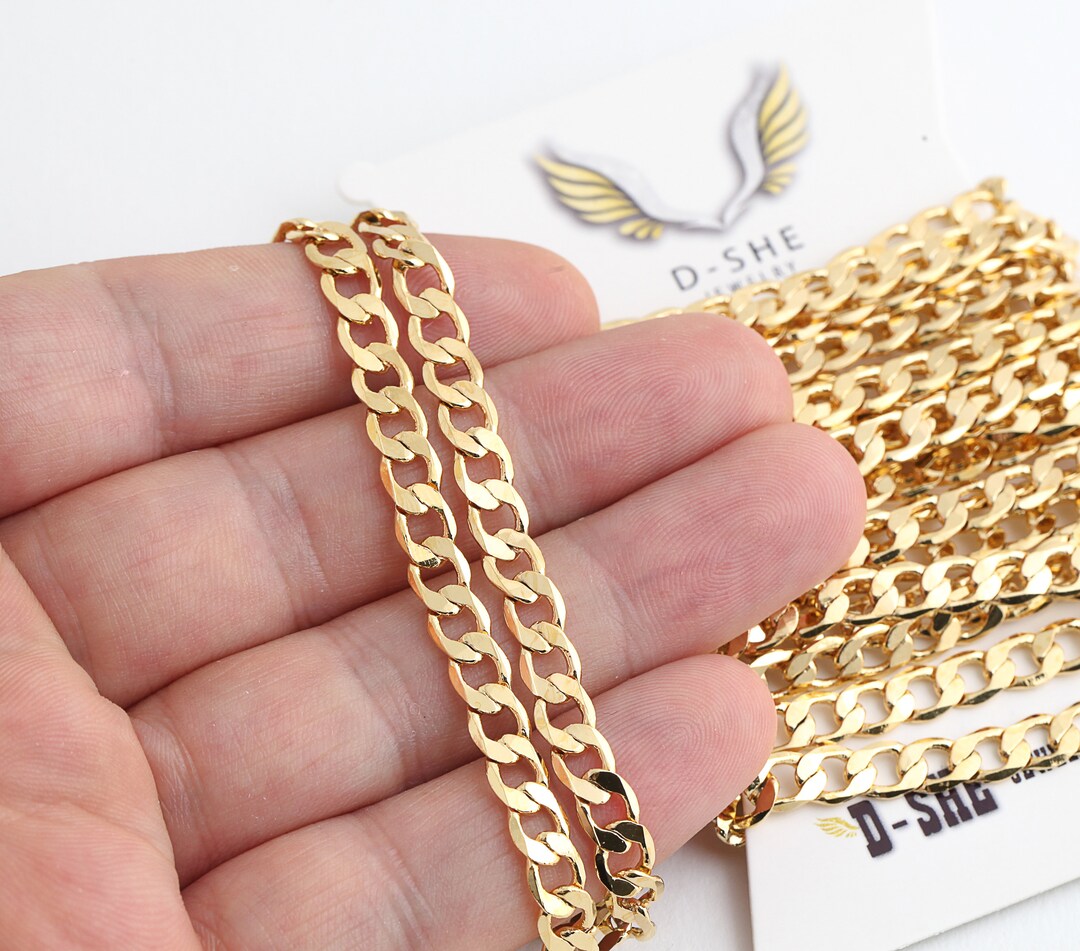 3,3 Feet 24k Shiny Gold Plated Faceted Chain , Curb Chain, Faceted Curb ...