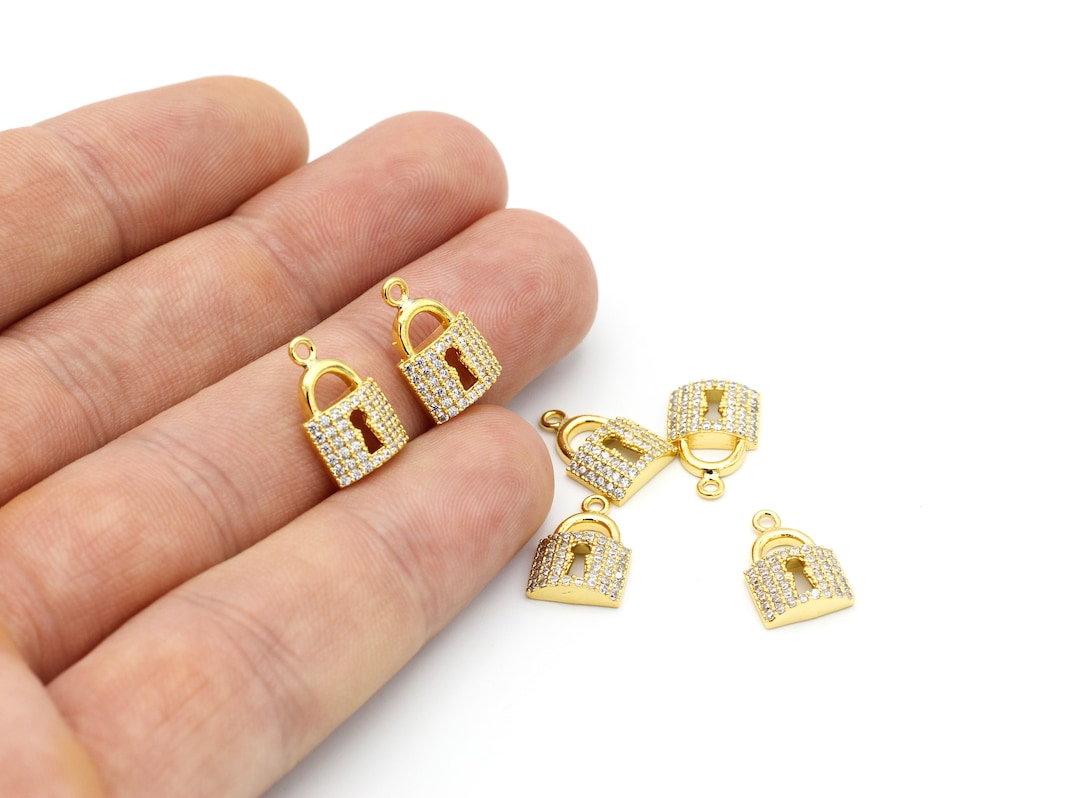 24k Shiny Gold Padlock Charms, Mini Lock Charms, Padlock Pendant, Lock ...