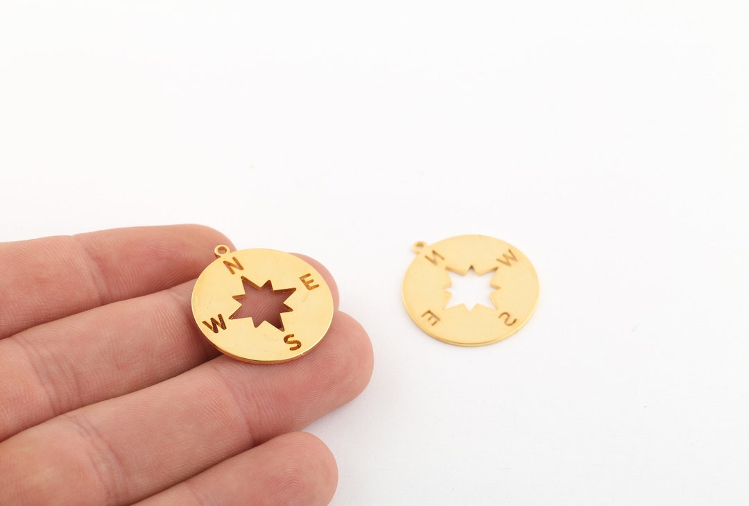 25x28mm 24k Shiny Gold Plated Compass Jewelry, Compass Medallion ...